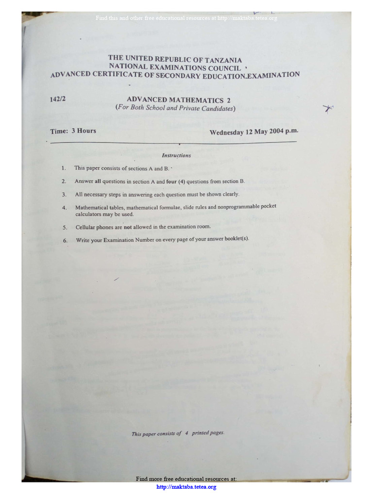 Advanced Math 2 - F6 - 2004 | PDF