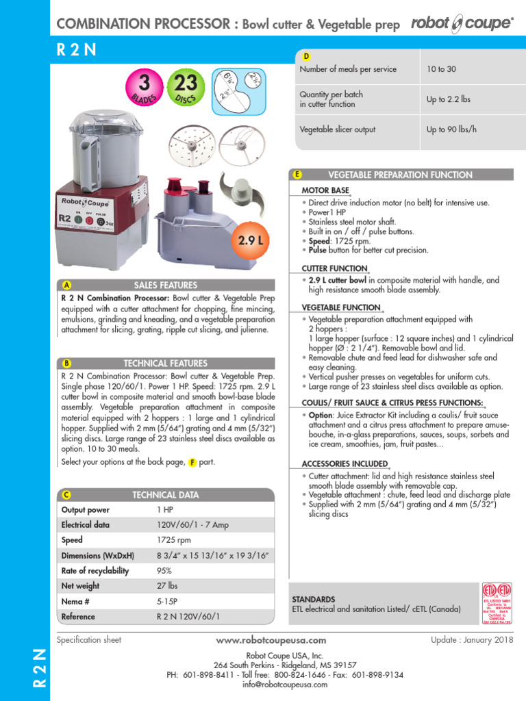 pxlwP66j/Robot+Coupe+R2N+ Spec+Sheet | PDF | Foods