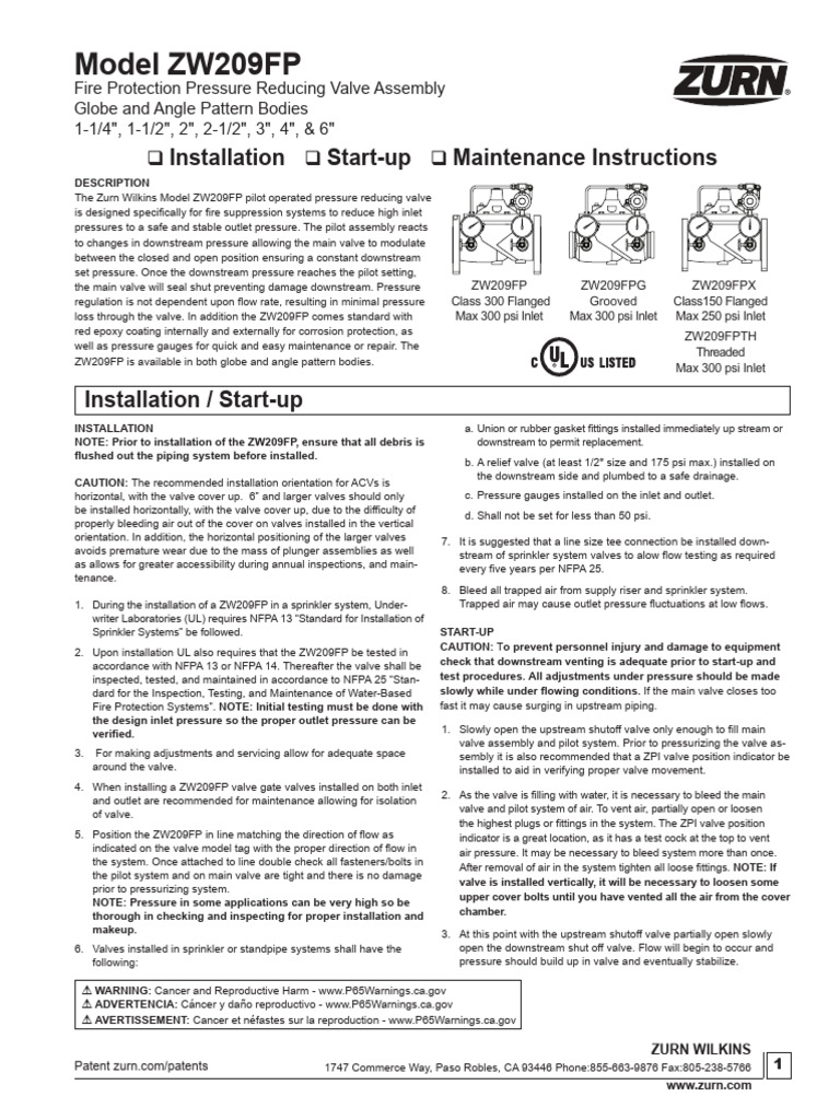 Zurn 1.25 - 6 | PDF | Valve | Fire Sprinkler System