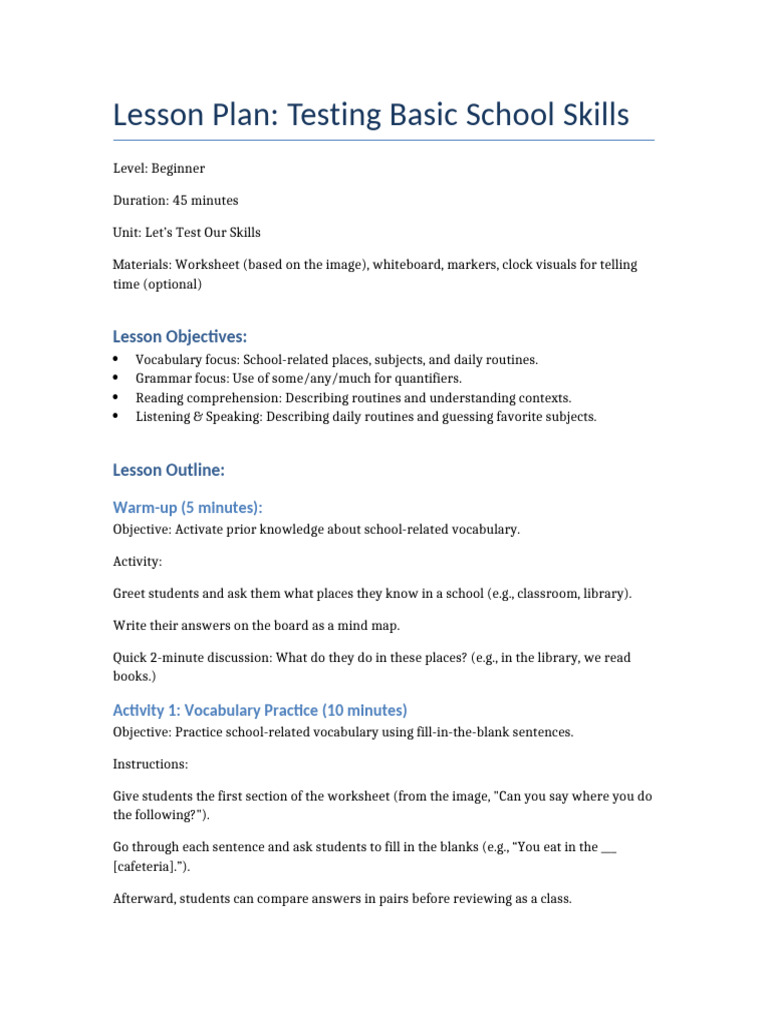 Beginner_Lesson_Plan | PDF | Vocabulary | Lesson Plan