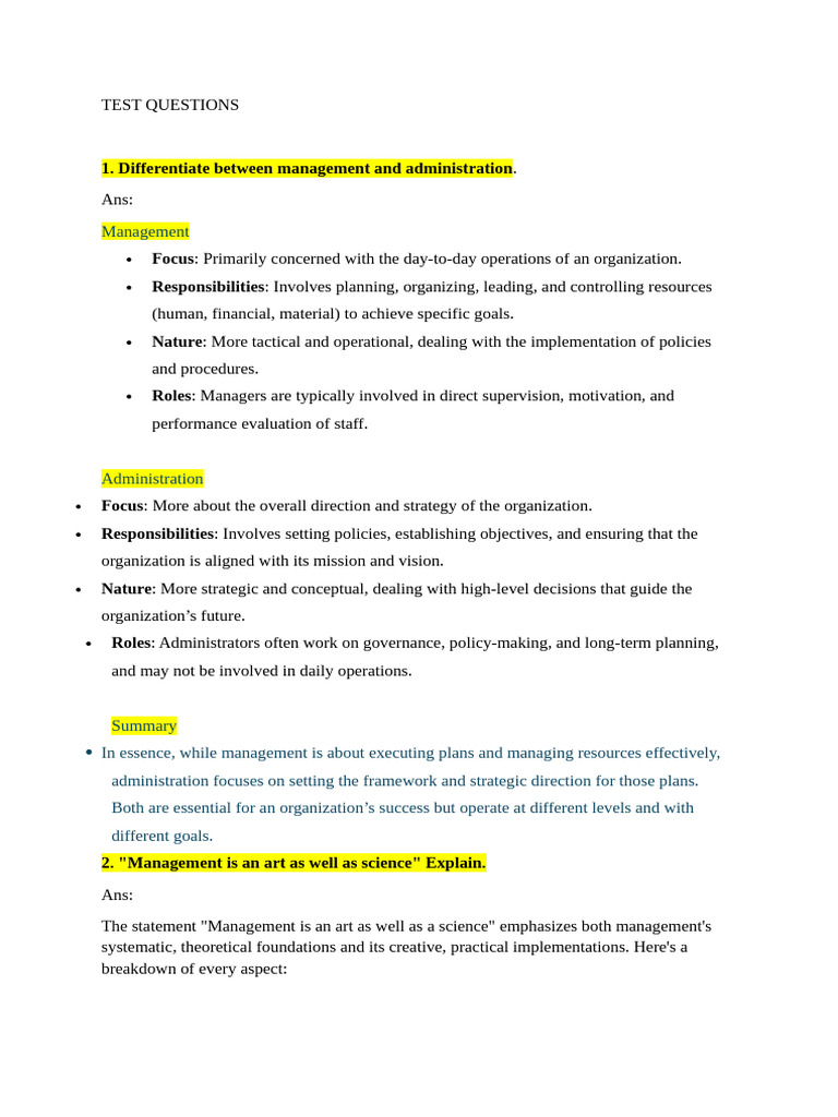 P&M, Short, Ans Quest. | PDF | Science | Leadership