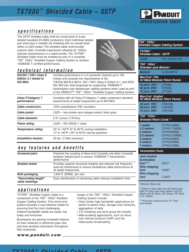 10gig STP Panduit Cable | PDF | Cable | Manufactured Goods