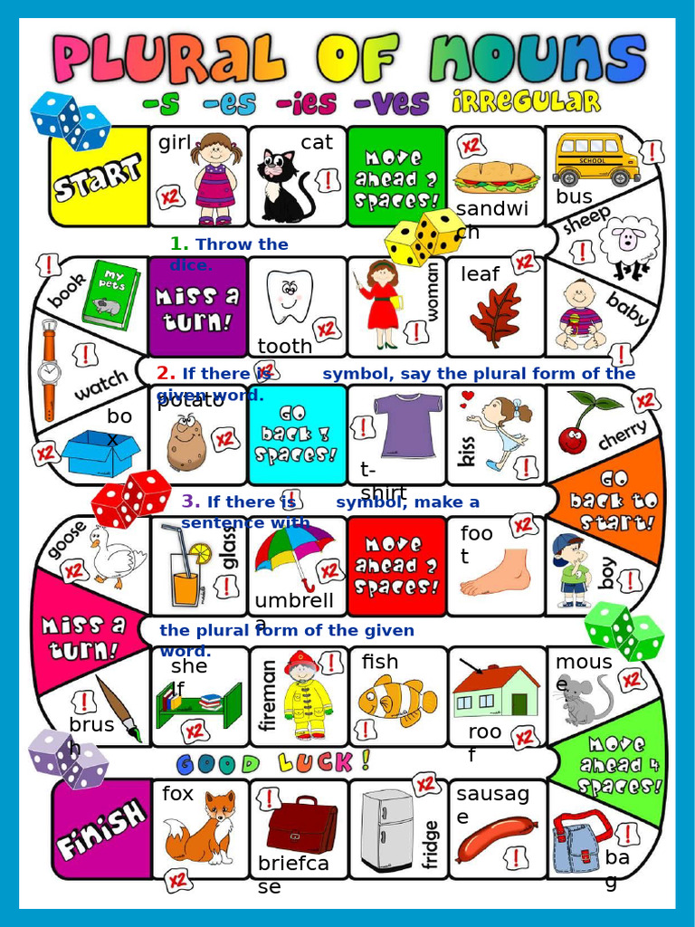 Plural of Nouns Boardgame Boardgames Fun Activities Games Games Grammar ...
