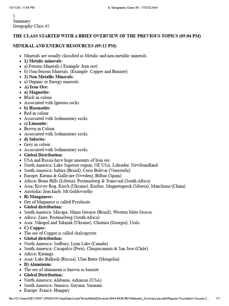 Mineral and Energy Resources Overview | PDF | Materials | Natural Materials