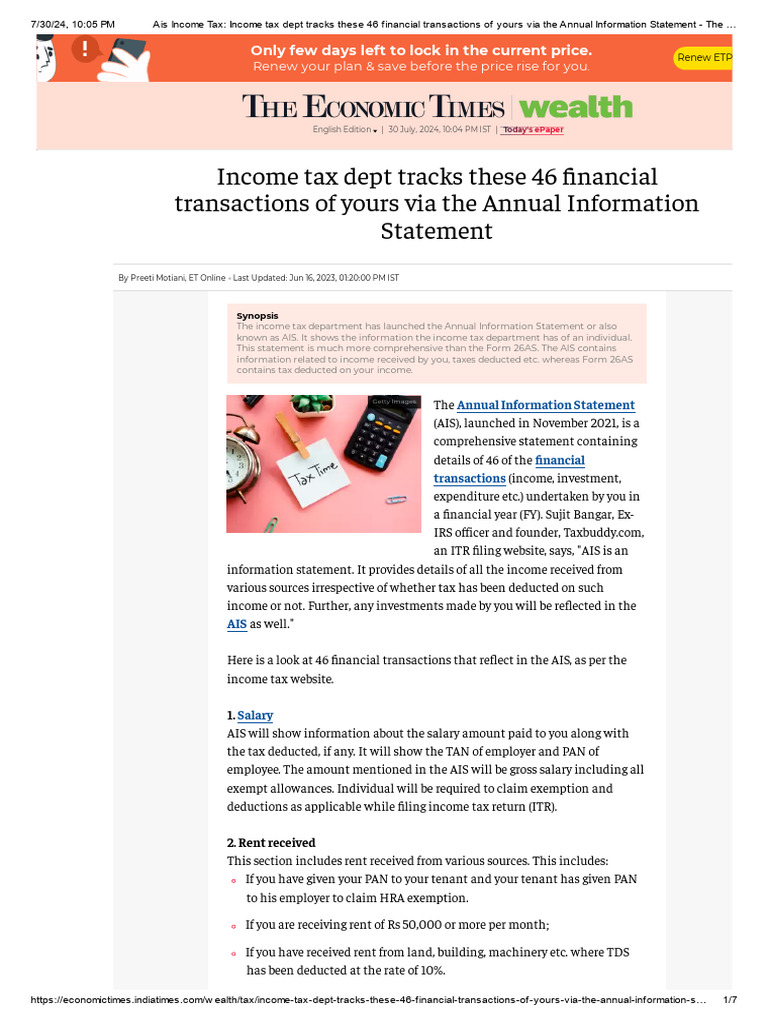 Annual Information Statement - Article | PDF | Payments | Taxes