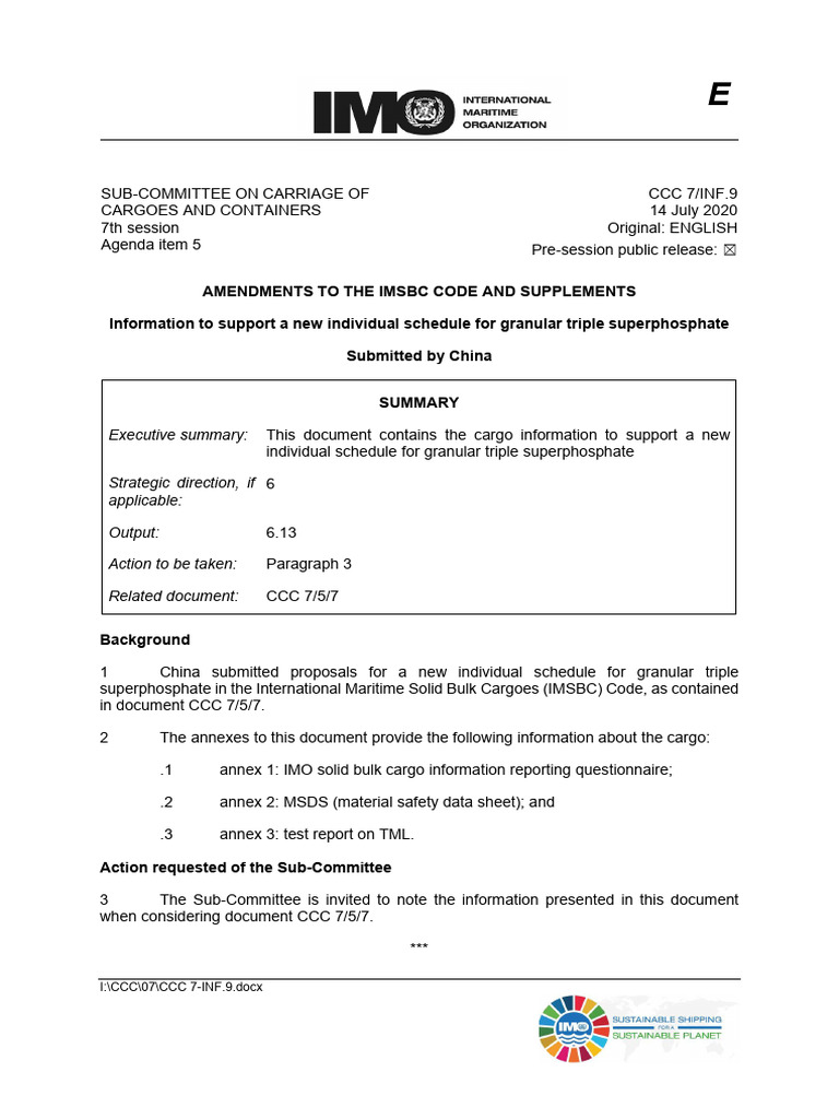 Granular Triple Superphosphate IMSBC Code Amendments | PDF | Toxicity | Magnesium