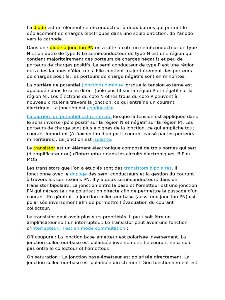Fonctionnement des diodes et transistors | PDF | Semi-conducteurs ...