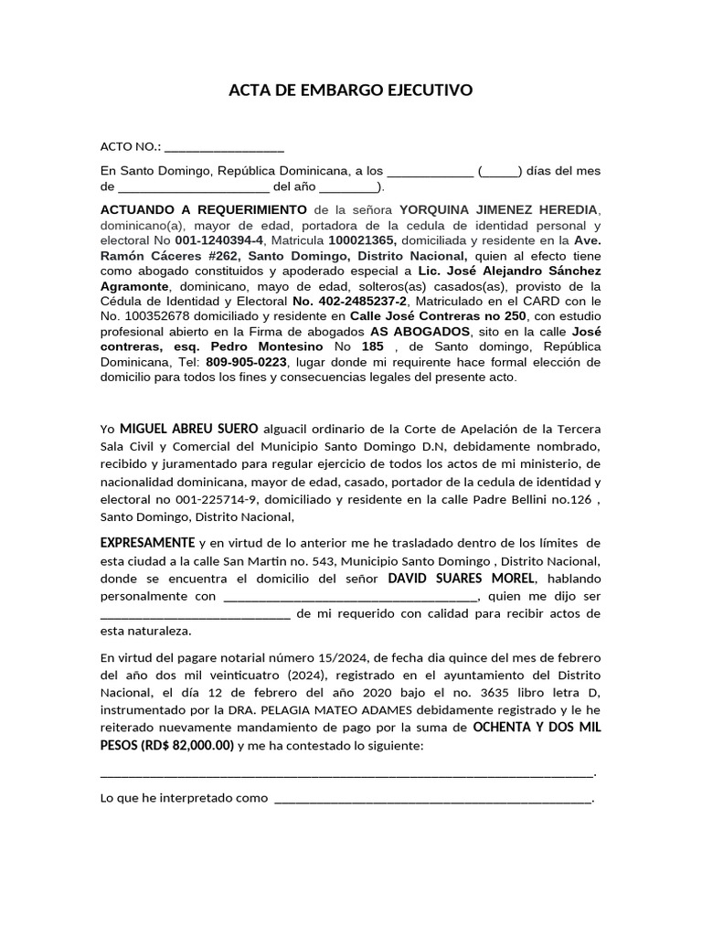 Acta de Embargo Ejecutivo | PDF | República Dominicana | Documento de ...