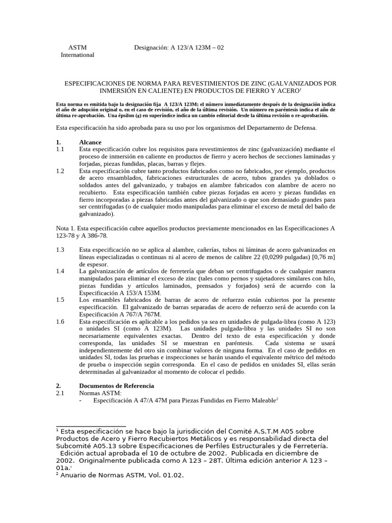 ASTM A123-02 Español | PDF | Revestimiento | Acero