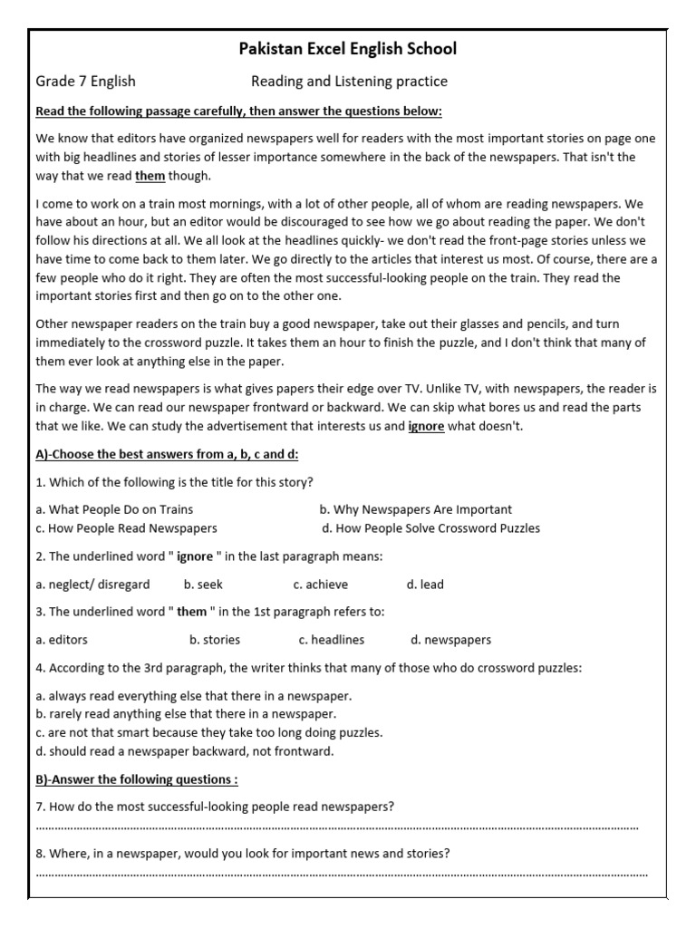 Reading and Listening Practice | PDF | Newspapers