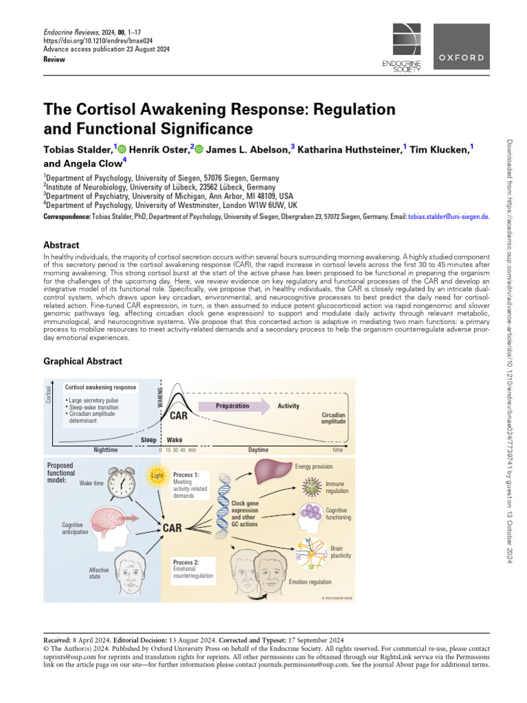 Cortisol Awakening Response Review | PDF | Hypothalamic–Pituitary ...