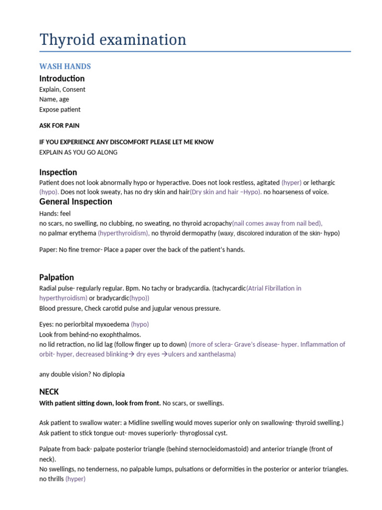 Thyroid Examination OSCE Note | PDF | Neck | Pulse