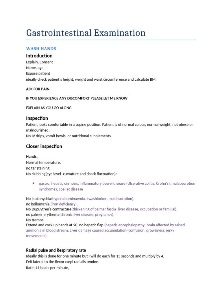 GI Examination Findings Summary | PDF | Abdomen | Aorta