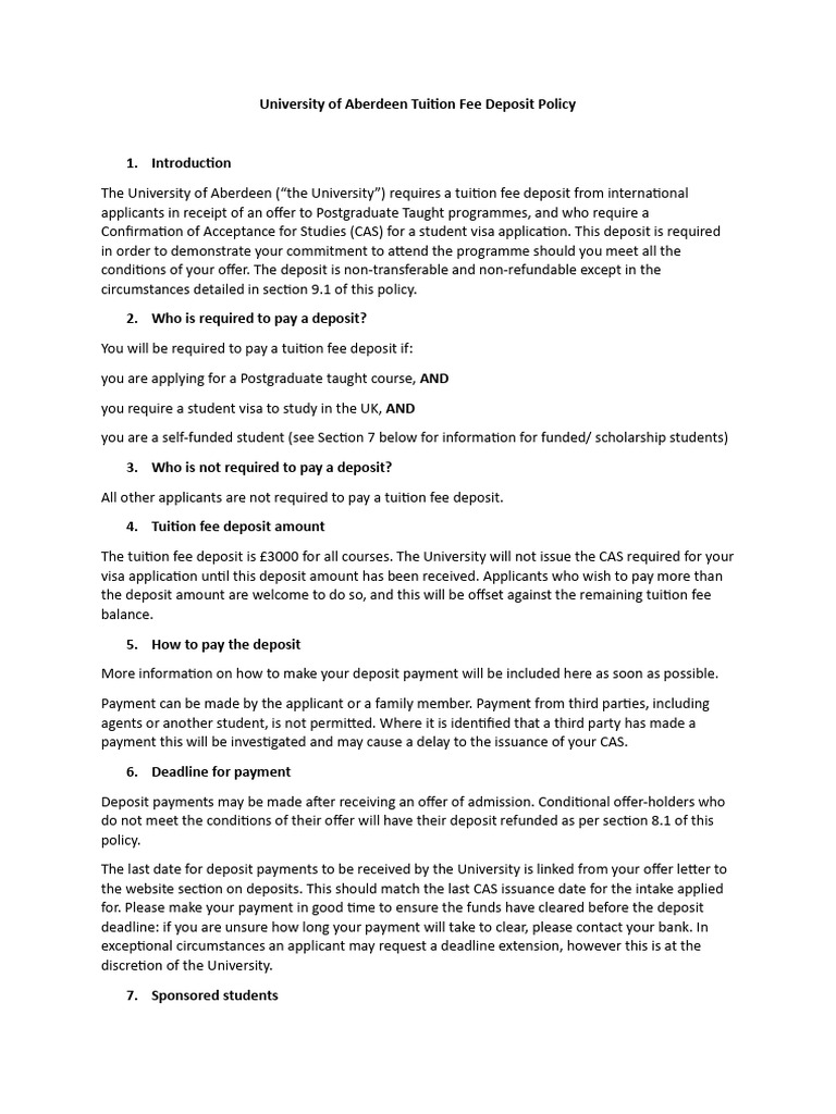 University of Aberdeen Deposit Policy | PDF | Banks | Fee