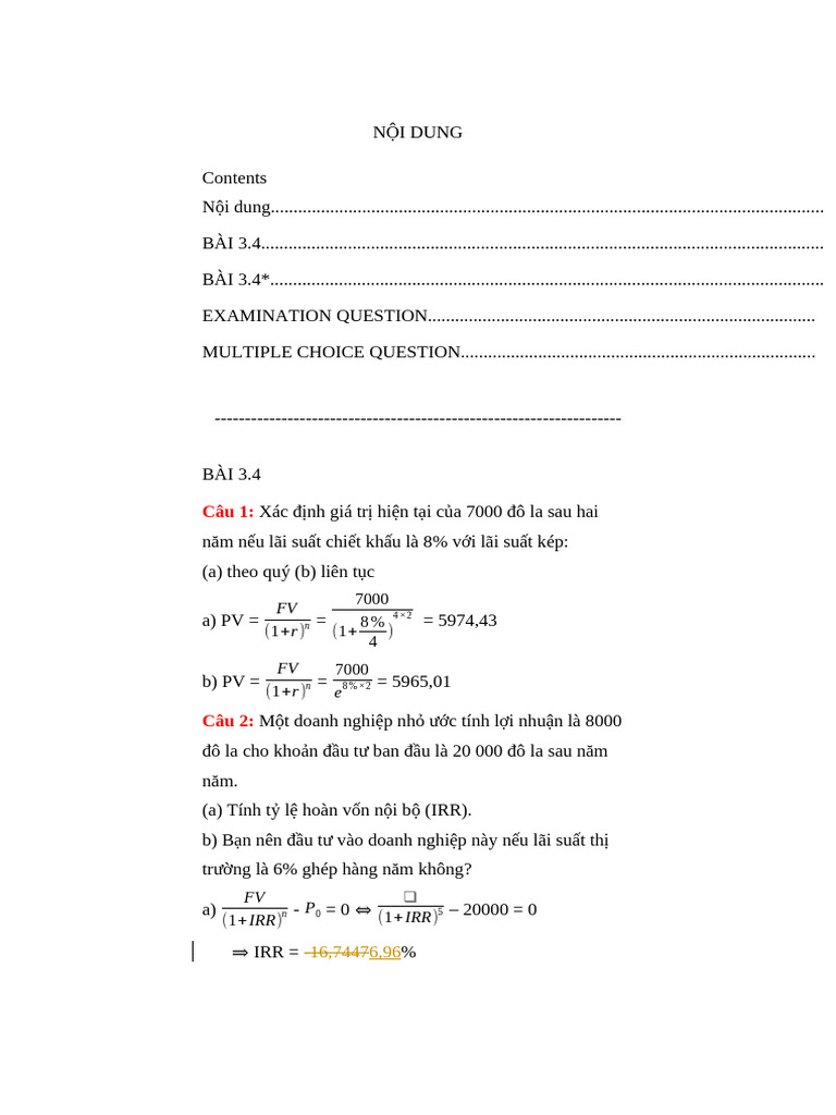 BT 3.4. Multi Choices. Examination Questions | PDF