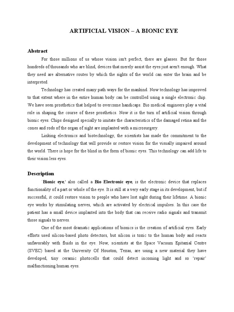 Bionic Eyes: Vision for the Blind | PDF