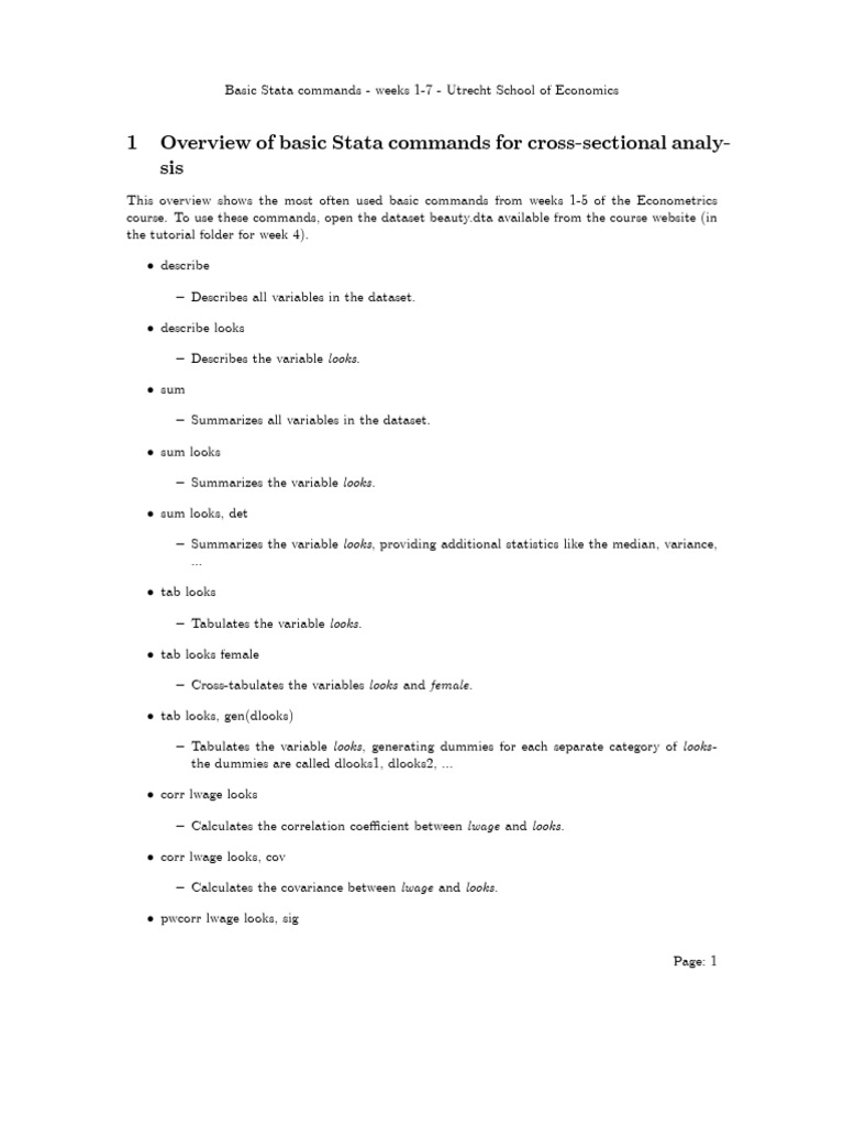 Econometrics Stata Commands Utrecht University Pdf F Test Autocorrelation