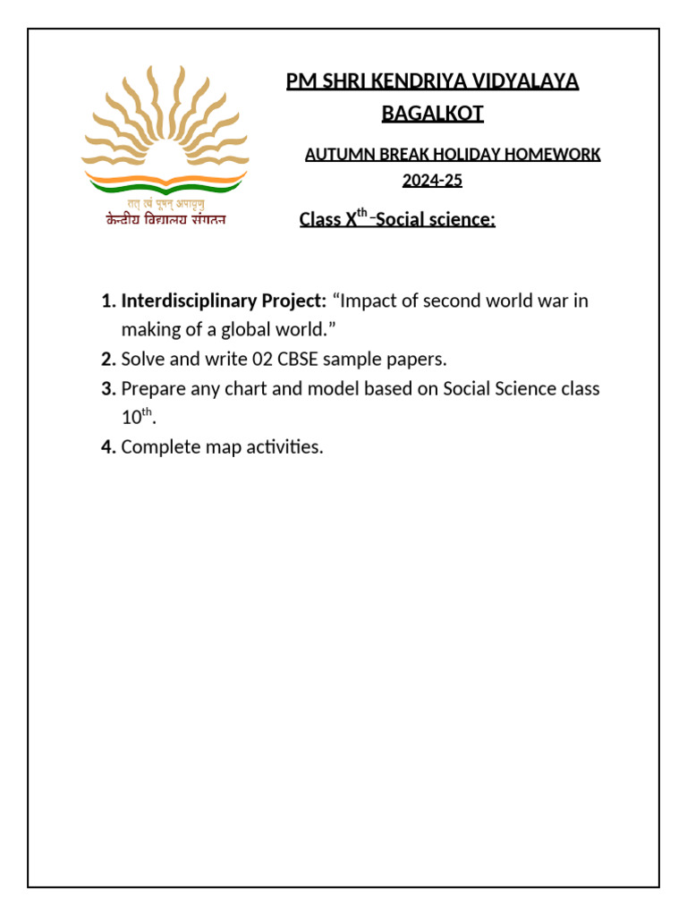 SST-10th Autumn Holiday Homework | PDF