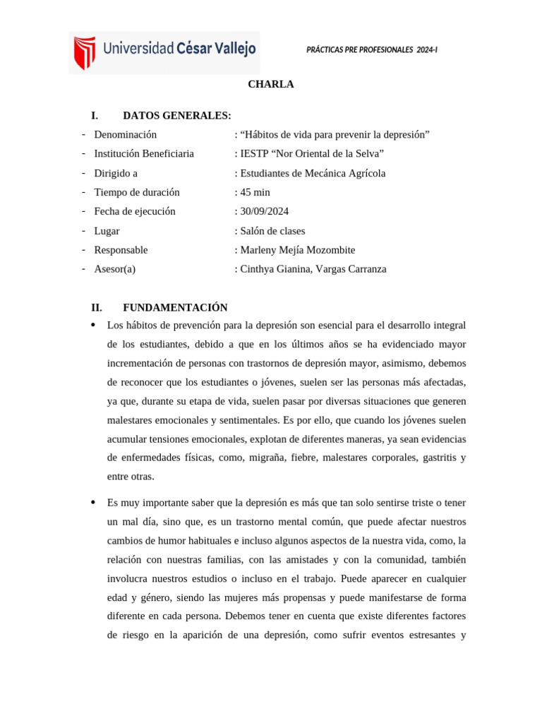 CHARLA DE LA DEPRESION | PDF | Trastorno depresivo mayor | Depresión (estado de ánimo)