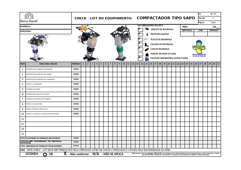 Cópia de FO 00-07 - Check List COMPACTADOR SAPO - Rev 1 | PDF