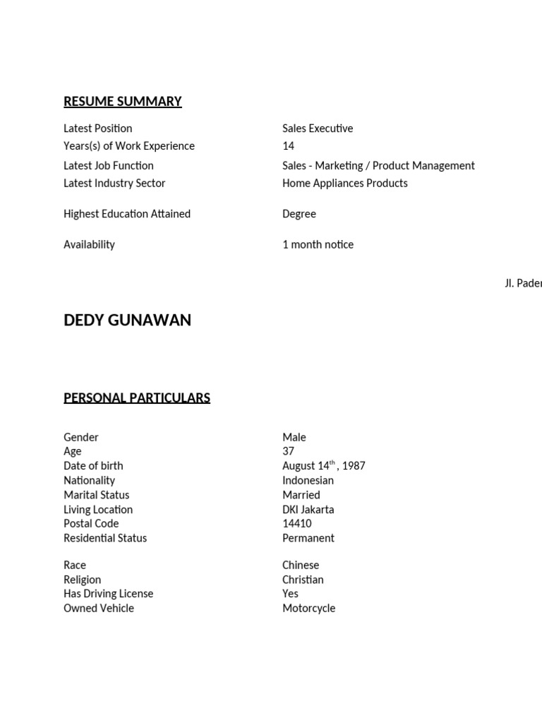 CV Dedy Gunawan | PDF