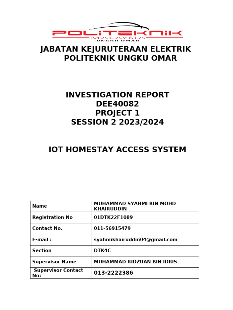 Ir Syahmi (01DTK22F1089) | PDF | Internet Of Things | Home Automation