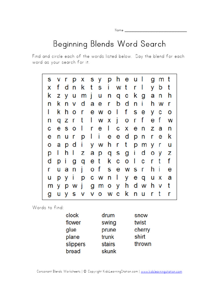 Beginning Blends Word Search4 | PDF