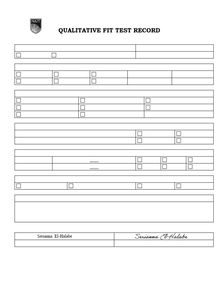Qualitative Fit Test Record With Name and Signature | PDF