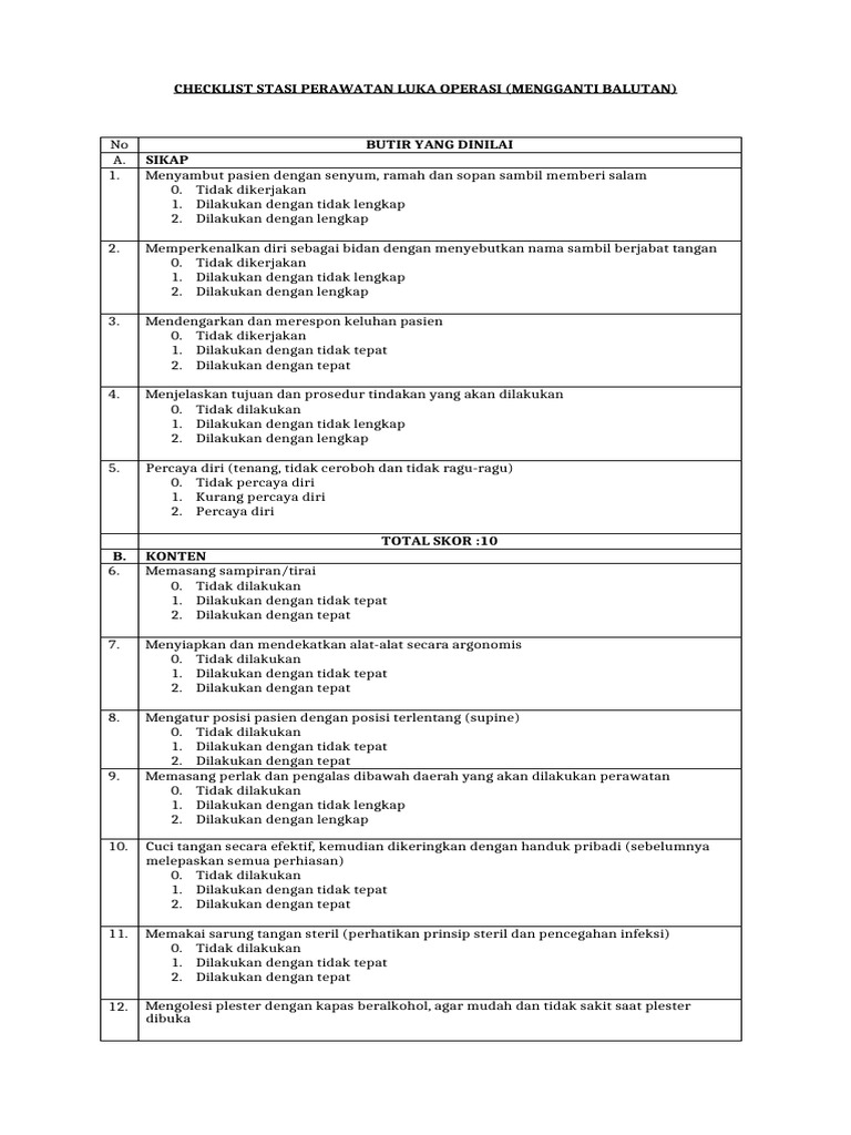 Daftar Tilik Perawatan Luka Operasi | PDF