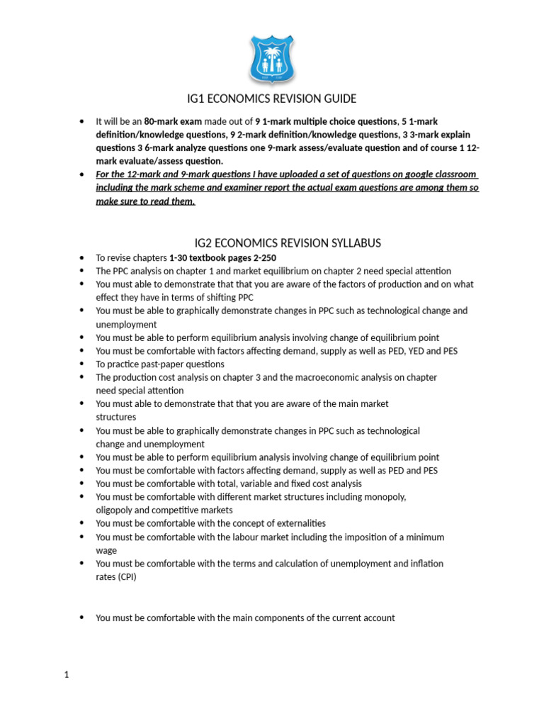 Ig2 Econ Revision Guide | PDF