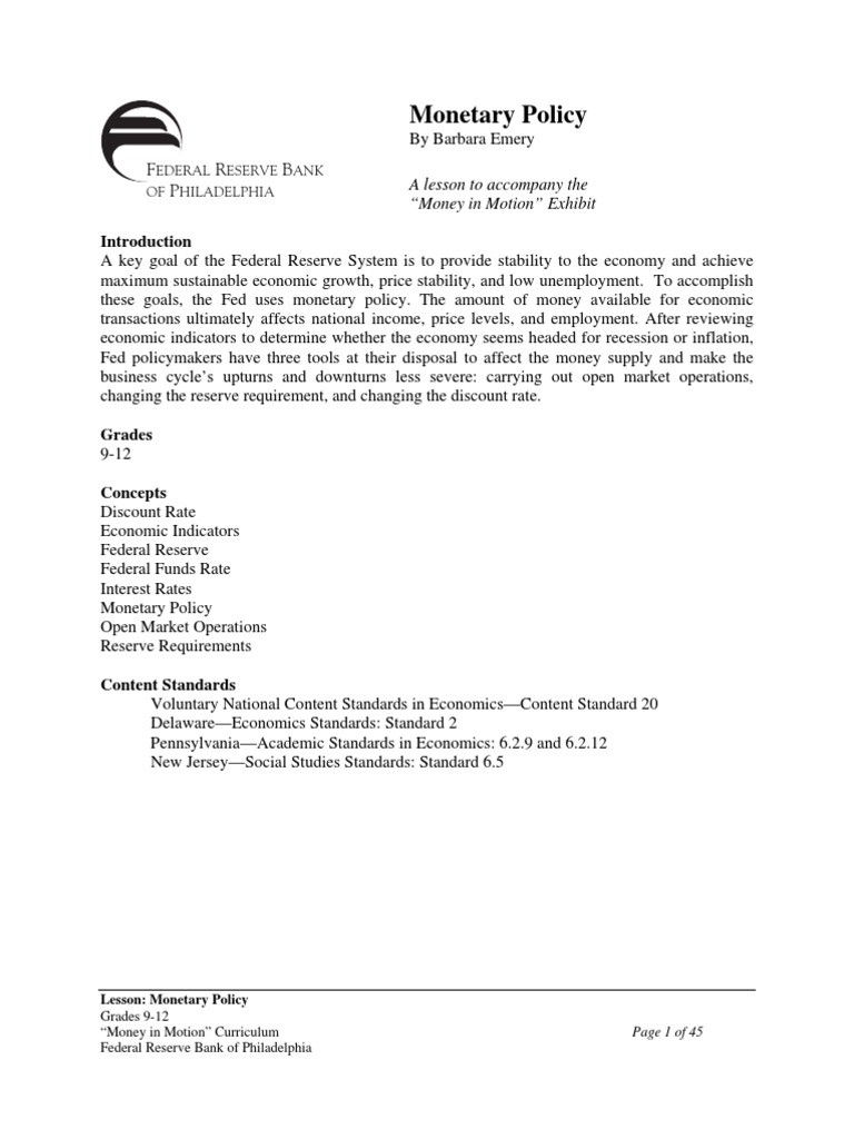 Monetary Policy: F R B P | PDF | Inflation | Federal Reserve System
