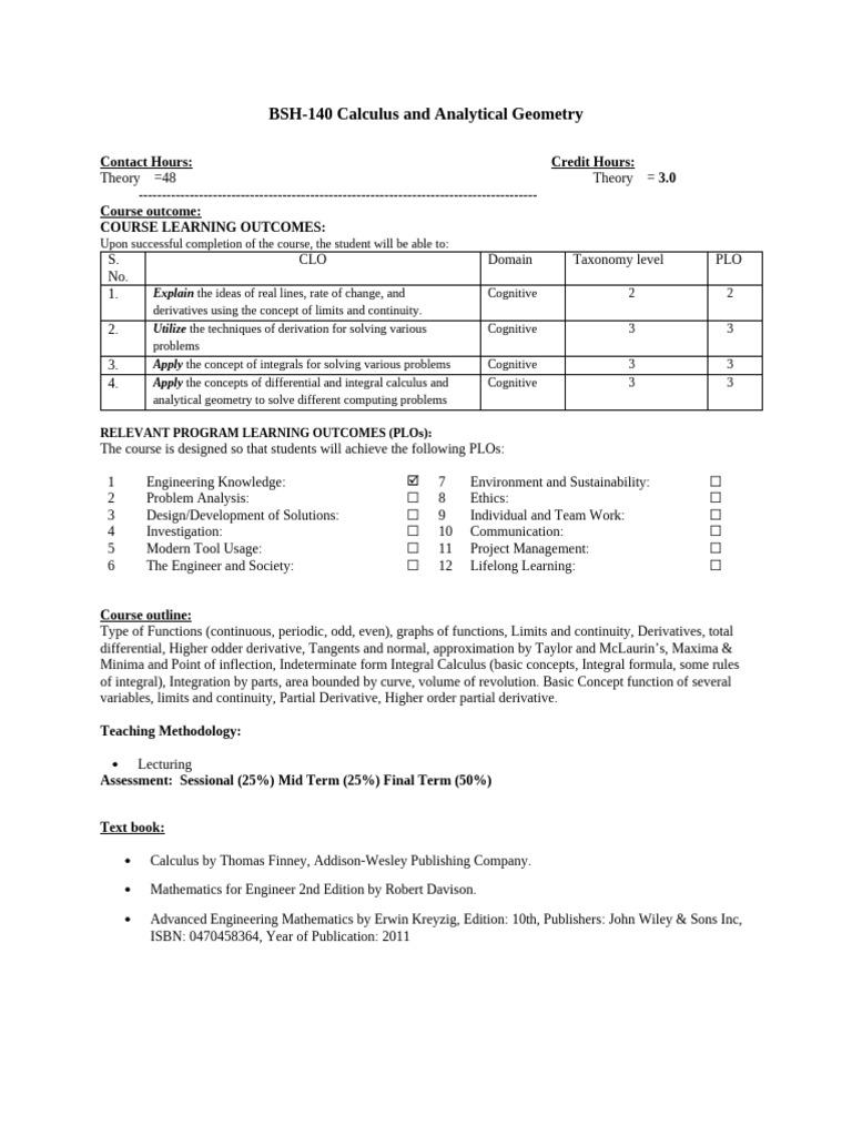 BSH-130 Calculus & Analytical Geometry-CS | PDF | Calculus | Derivative