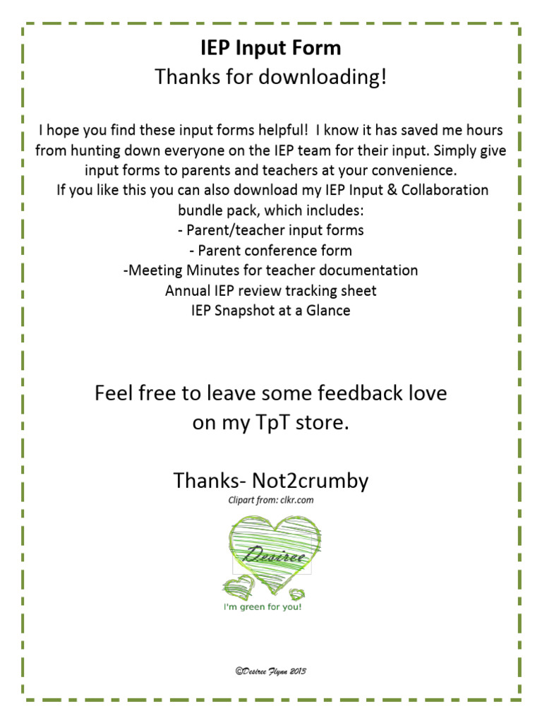 Thanks For Downloading!: IEP Input Form | PDF