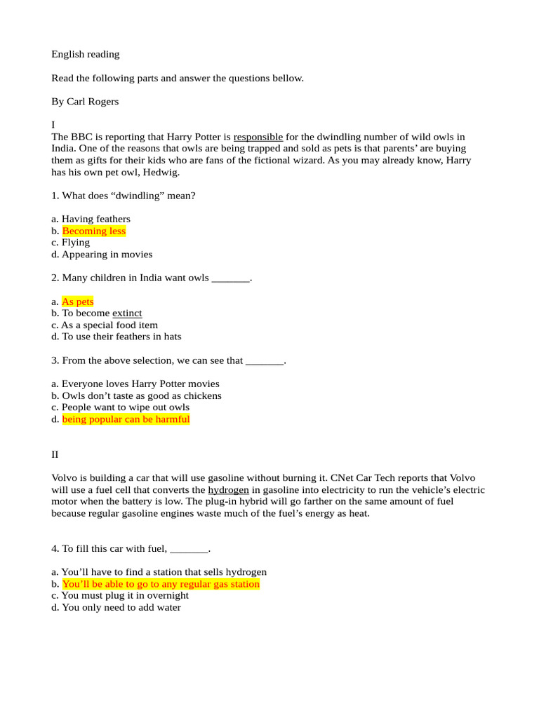 8th Grade - Short Text and Questions - All | PDF