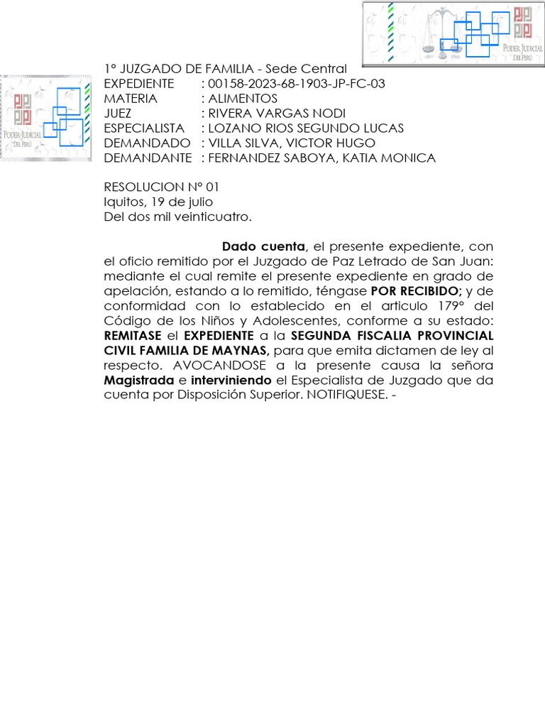 Exp. 00158-2023-68-1903-JP-FC-03 - Resolución - 14223-2024 | PDF ...