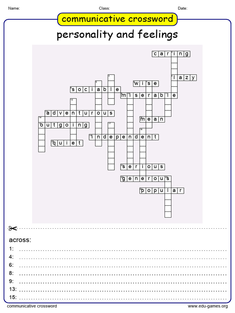 Personality and Feelings Crosswords | PDF