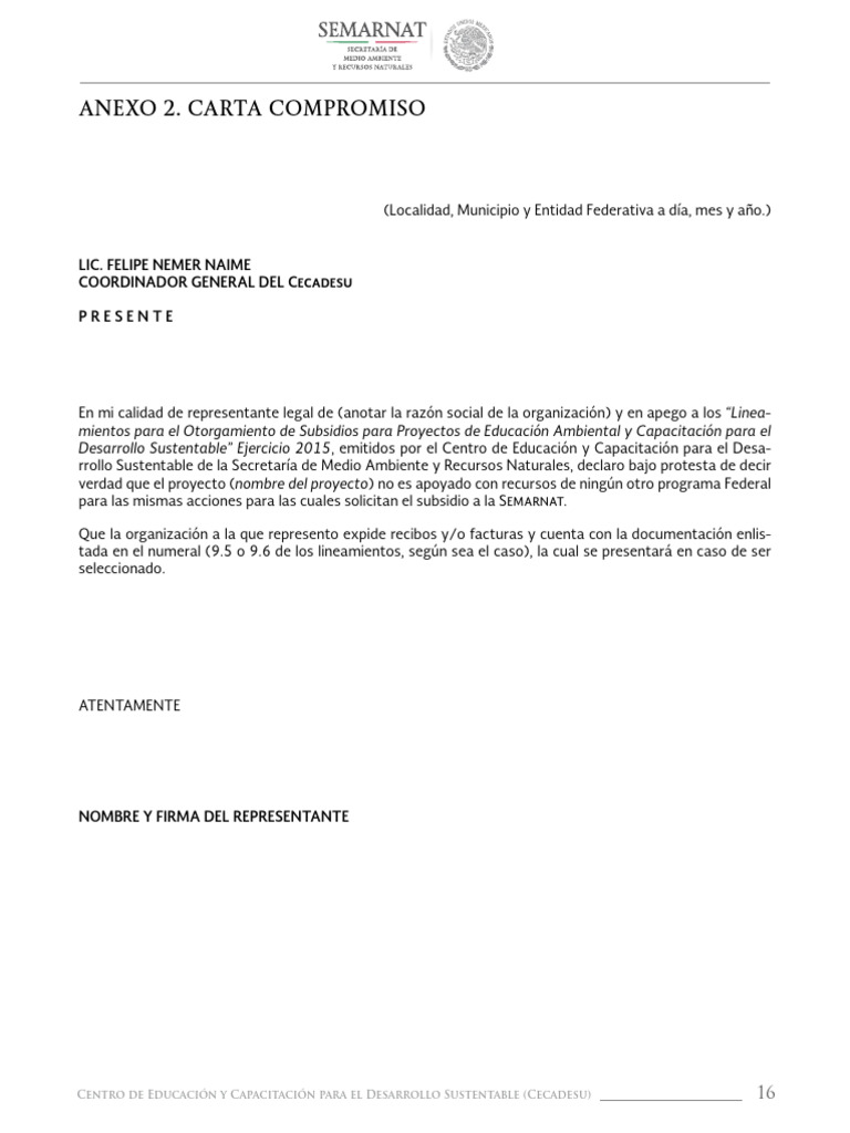 Formato Carta Compromiso 2015 | PDF