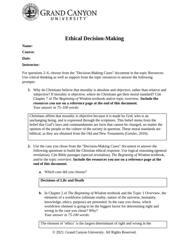 Ethical Decision-Making Assignment 2 Done | PDF | Bible | Ten Commandments