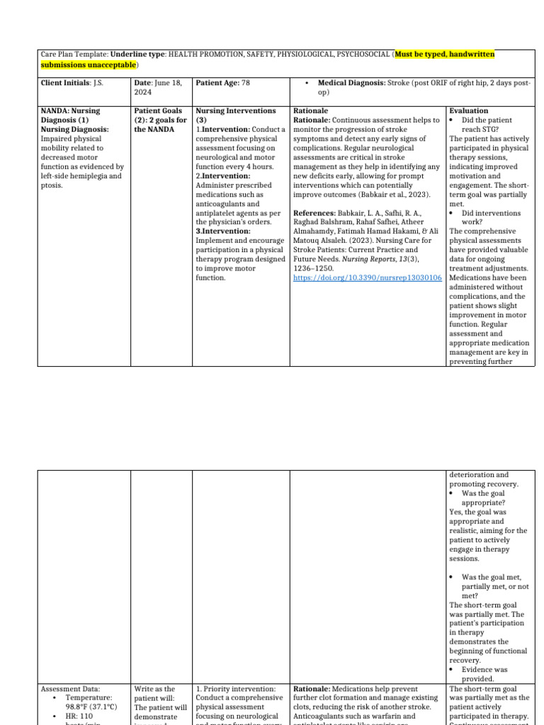 Care_Plan | PDF | Stroke | Clinical Medicine