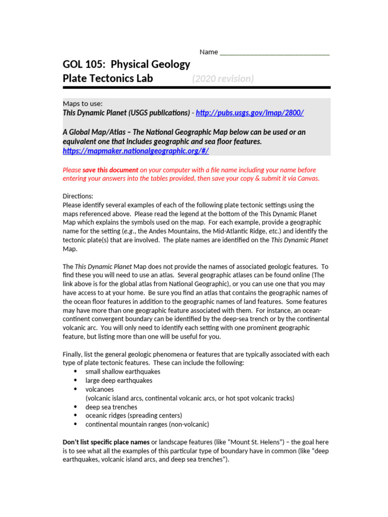 Plate Tectonics Lab | PDF | Plate Tectonics | Volcano