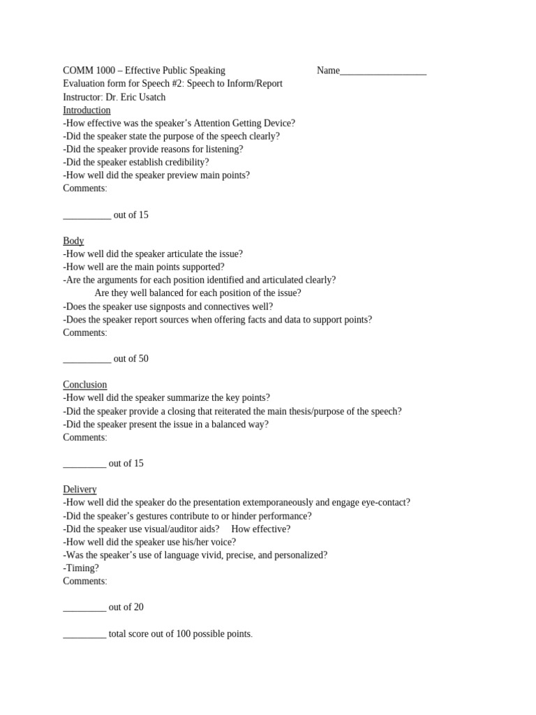 Persuasive Speech Grading Rubric | PDF