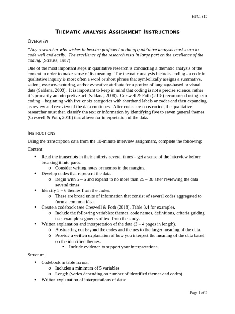 Thematic Analysis Assignment Guide | PDF | Qualitative Research ...