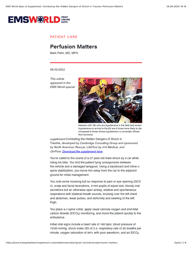 EMS World Special Supplement: Combating The Hidden Dangers of Shock in Trauma-Perfusion Matters ...