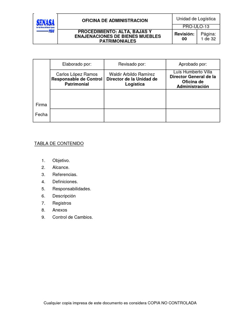 PROCEDIMIENTO SENASA 2008-ULO-13 - Alta - Bajas - y - Enajenaciones ...