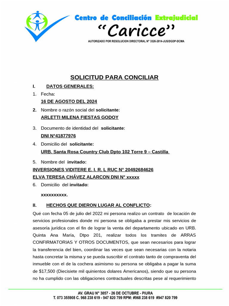 SOLICITUD PARA CONCILIAR | PDF | Documento de identidad