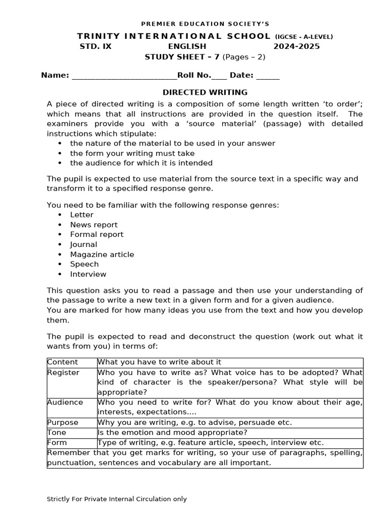 Directed Writing Guide for IGCSE English | PDF | Linguistics | Human ...