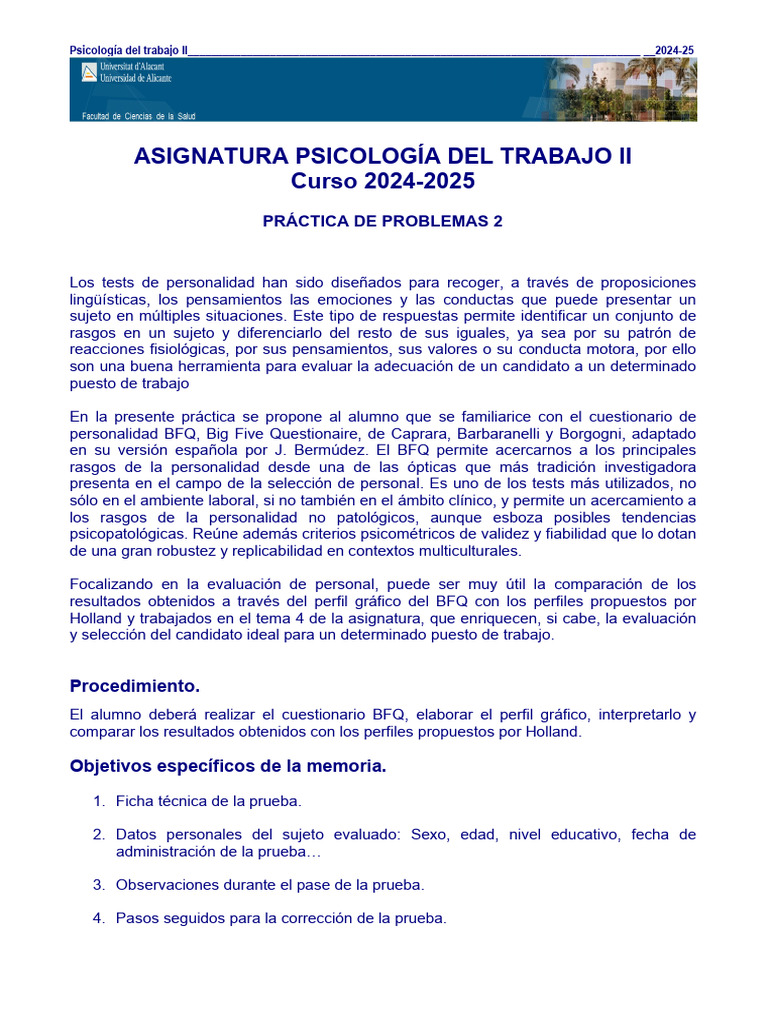 Guión PP 2. BFQ. 2024-25 | PDF | Sicología | Evaluación