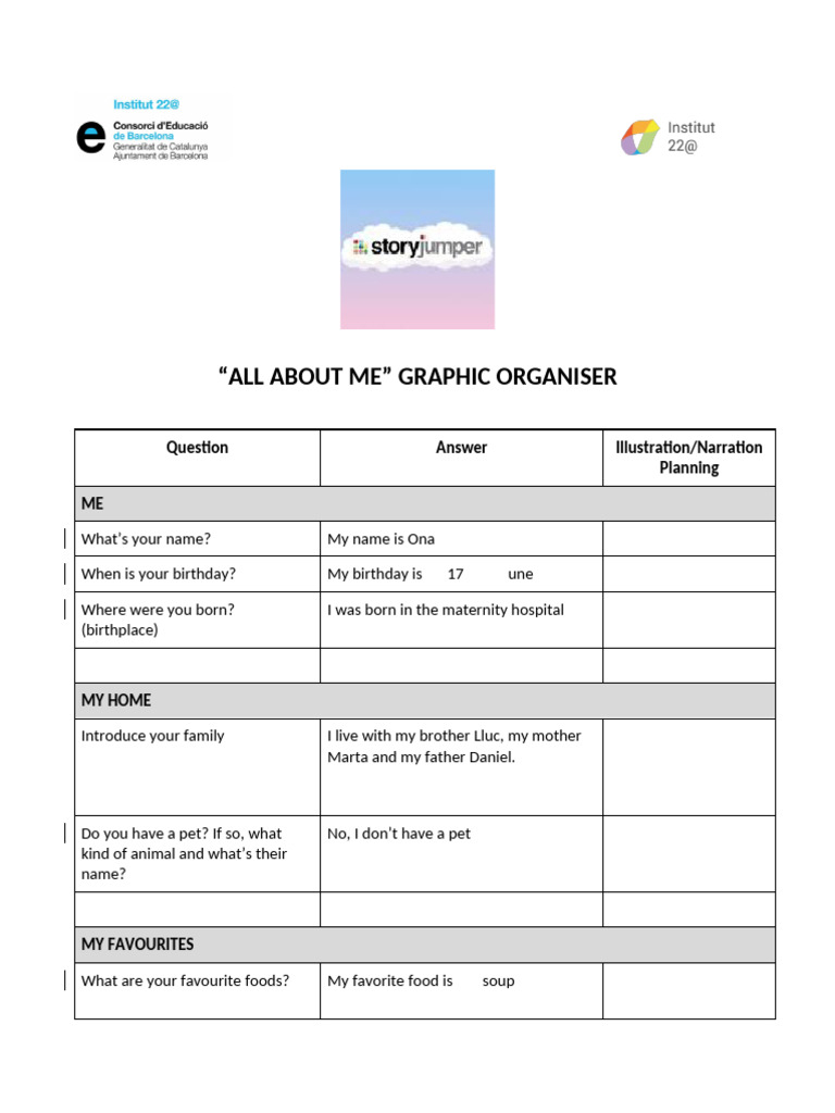 Ona Marmaneu - All About Me Graphic Organiser | PDF | Observances