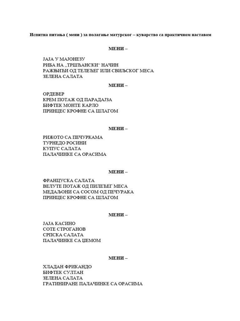 2024 Maturski Ispit Iz Kuvarstva IV 3 | PDF