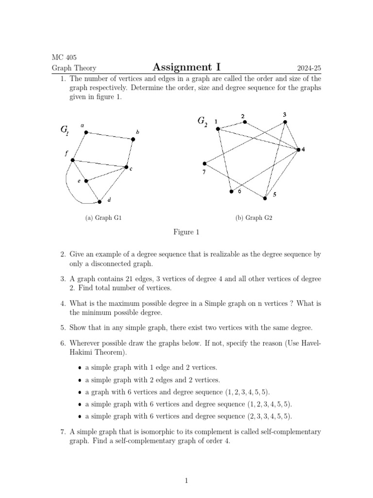 Graph Theory Assignment Overview 2024-25 | PDF | Vertex (Graph Theory) | Combinatorics